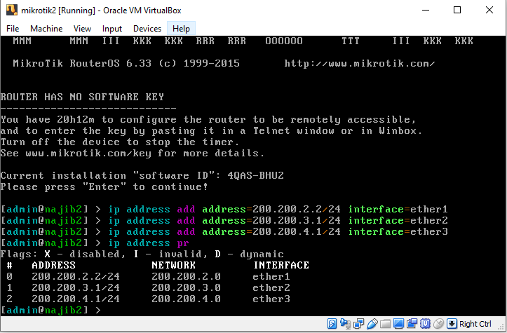 2. konfigurasi ip address mikrotik 2 seperti di bawah ini.