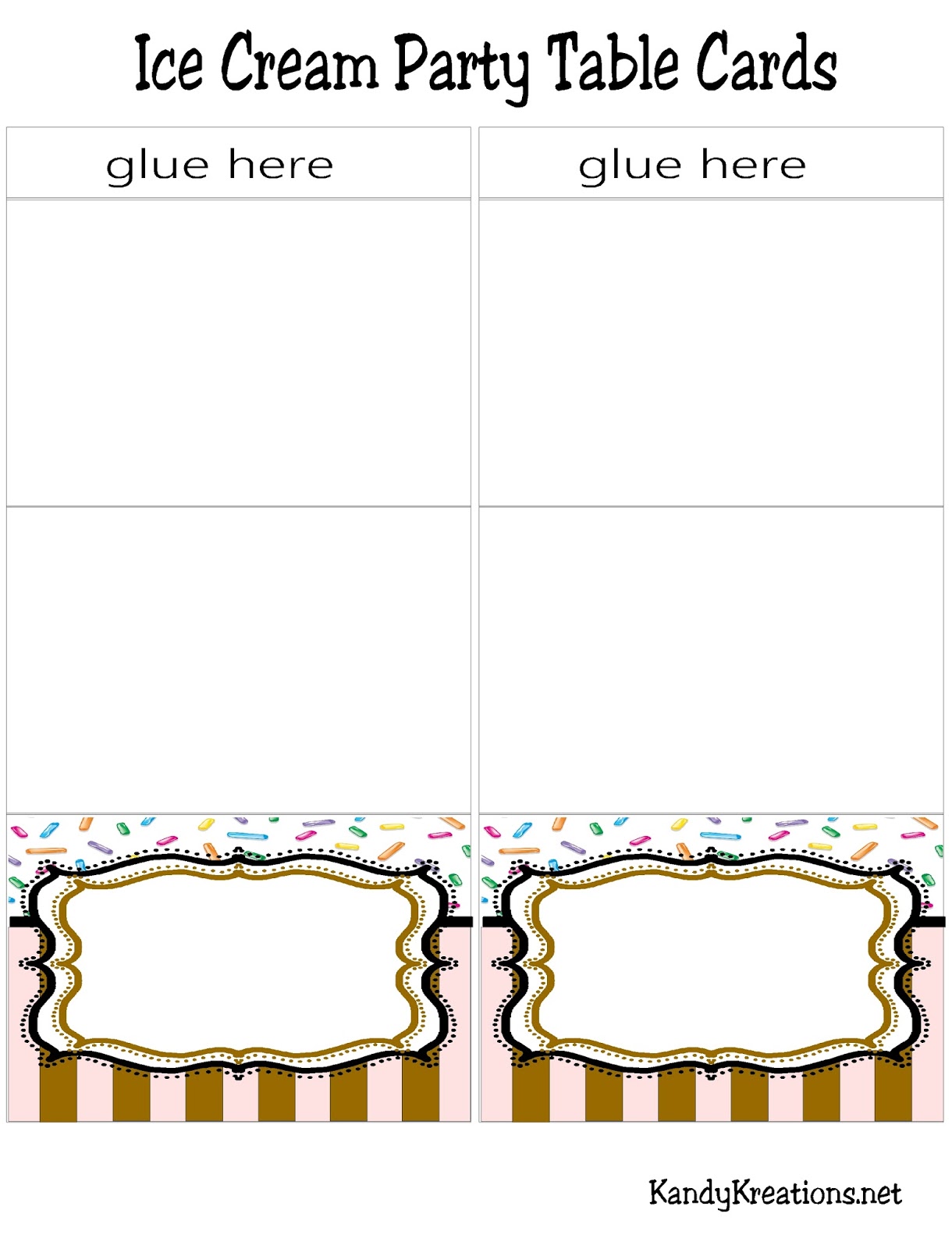 Ice Cream Party Table Food Cards