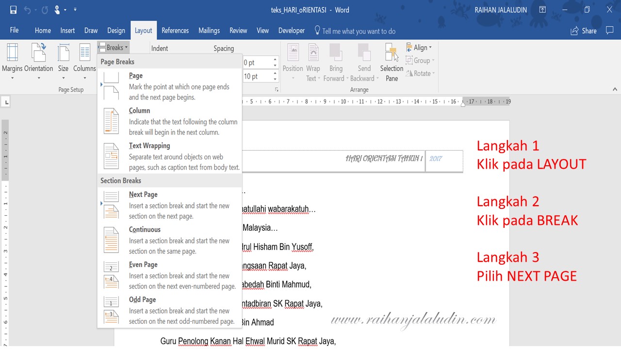 Cara Untuk Membuat Tetapan Berbeza Pada Header & Footer Dalam Satu ...