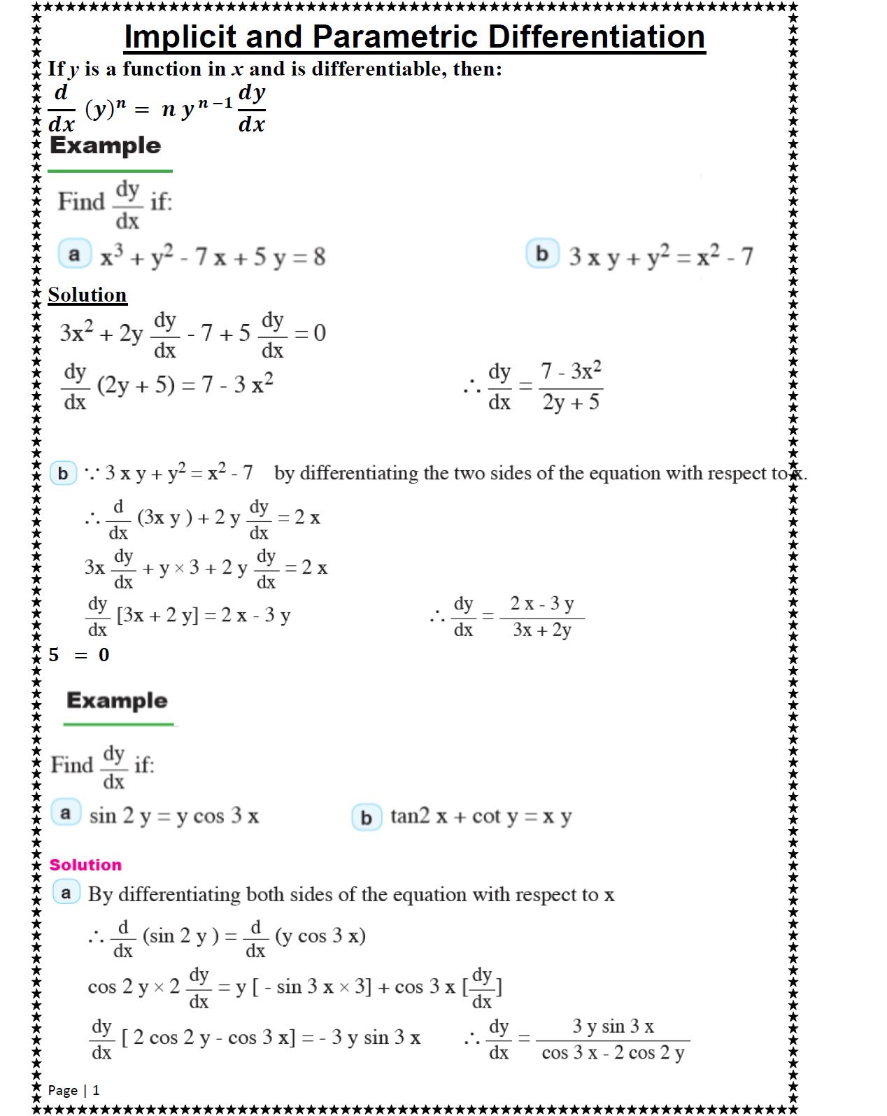 general maths: Implicit and Parametric Differentiation