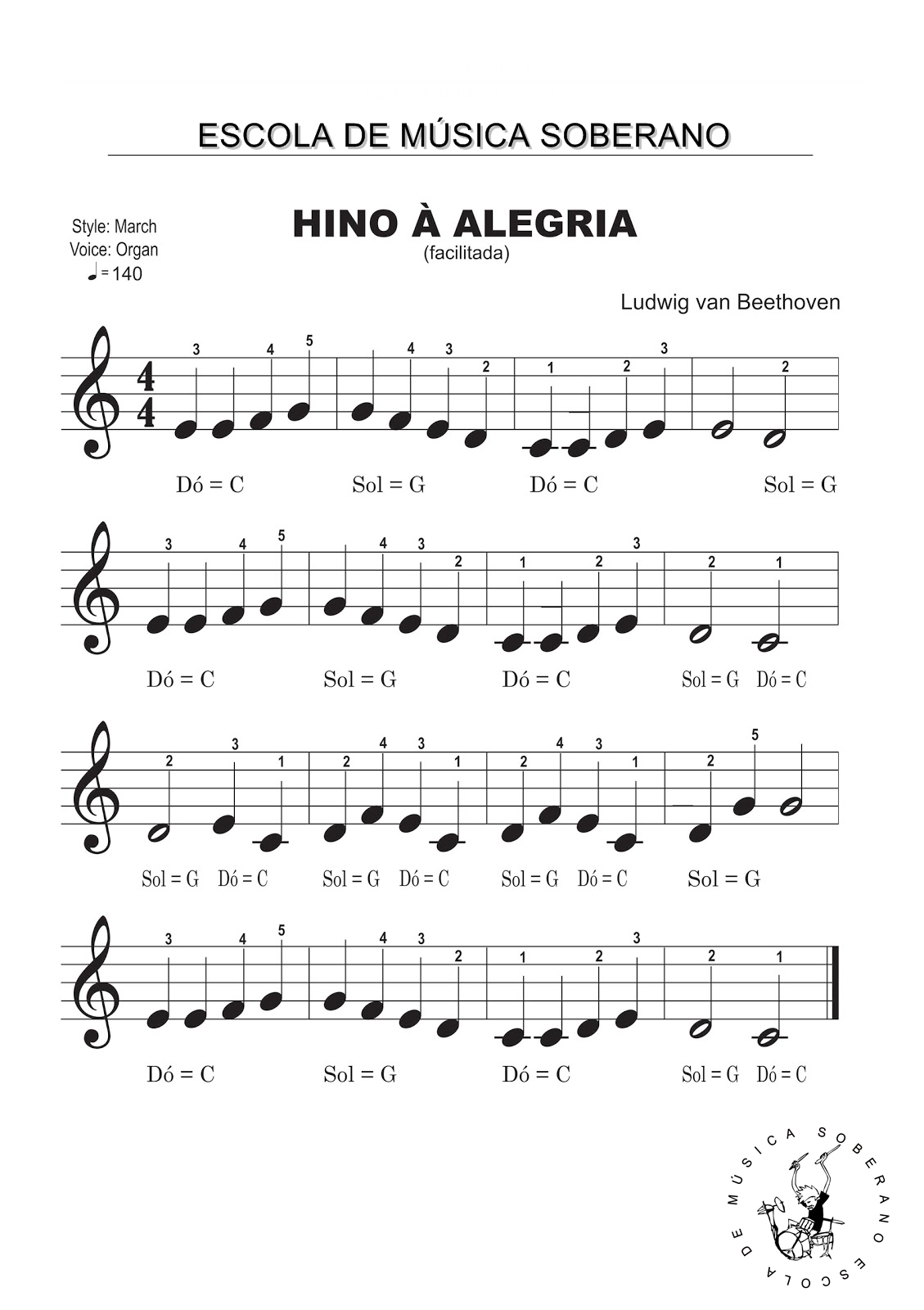 Escola De Música Soberano: Partitura - Hino À Alegria Escola De Música Soberano: Partitura - Hino À Alegria