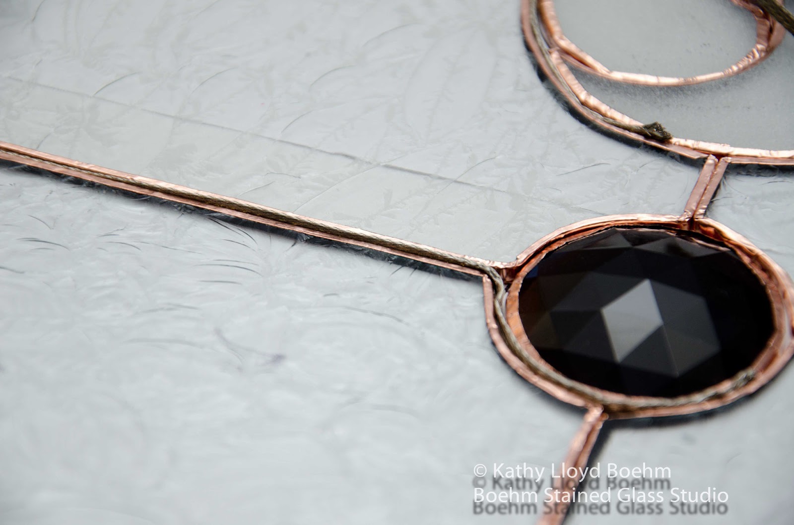 Boehm Stained Glass Blog: Oval window with Bevels and Gems - Copper Foiling