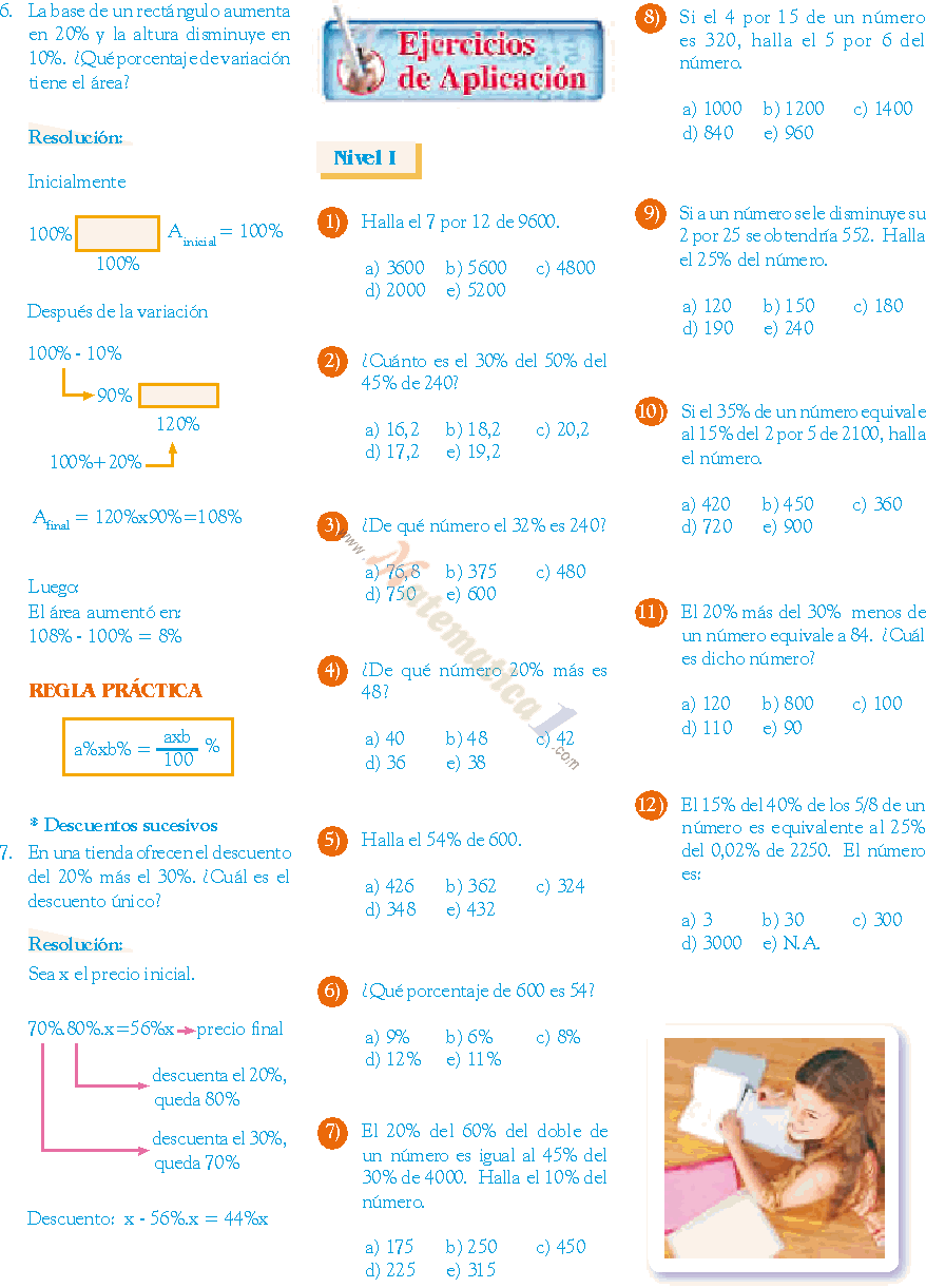 PORCENTAJES Y TANTO POR CIENTO EJERCICIOS Y PROBLEMAS RESUELTOS PDF
