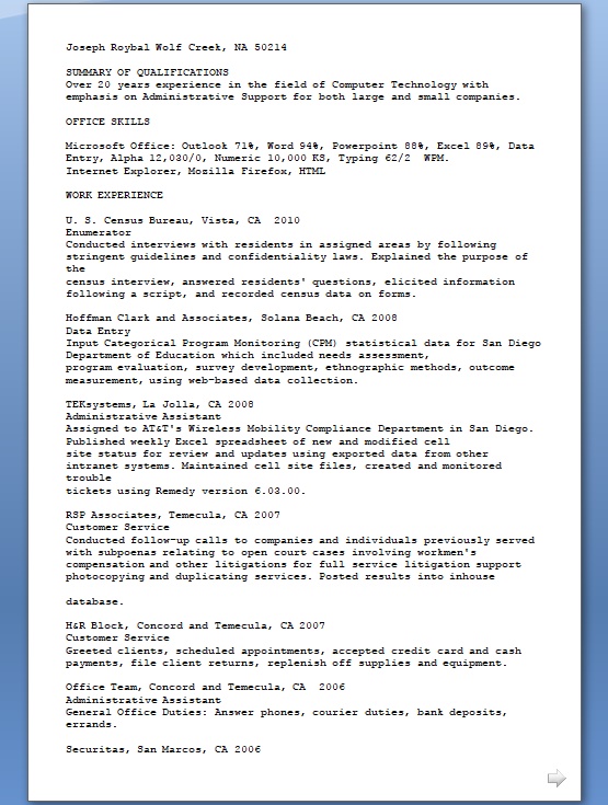 Enumerator Sample Resume Format in Word Free Download