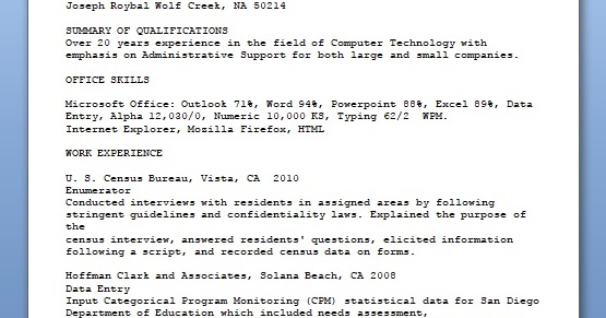 Enumerator Sample Resume Format in Word Free Download