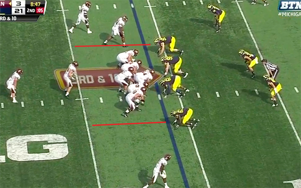 Burgeoning Wolverine Star: Wide nine defensive front