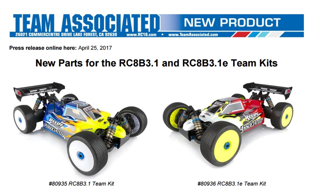 Team Associated「RC8B3.1 / RC8B3.1e Team Kits」最新パーツリスト公開|ラジコンもんちぃ - ラジコン ...