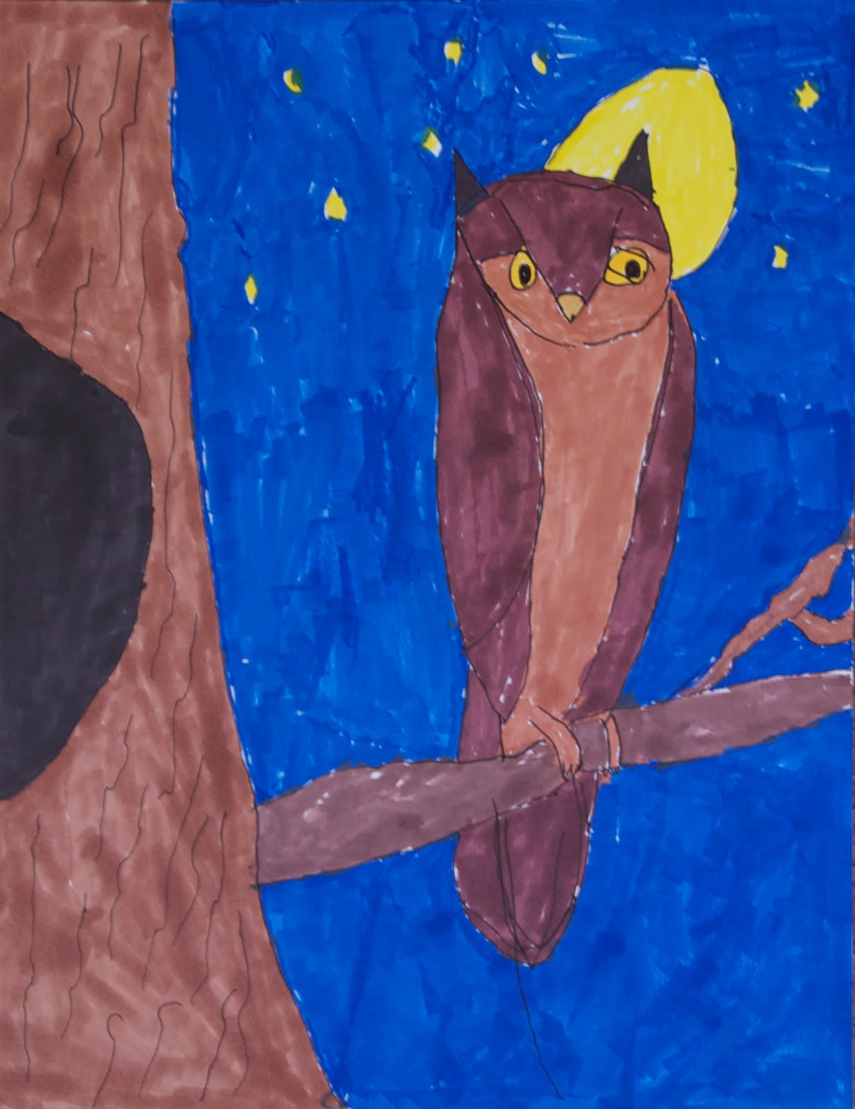 Art Classes for Homeschool Students: Owl with Full Moon