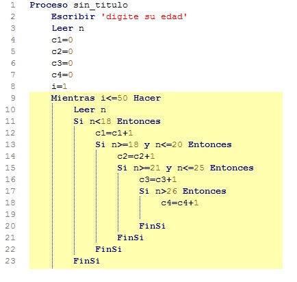 algoritmos resueltos en PSeInt: combinación de estructuras