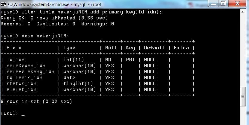 MODUL 2 : PEMBUATAN DAN MANAJEMEN TABEL ~ RINA NIRMALA AMIEN