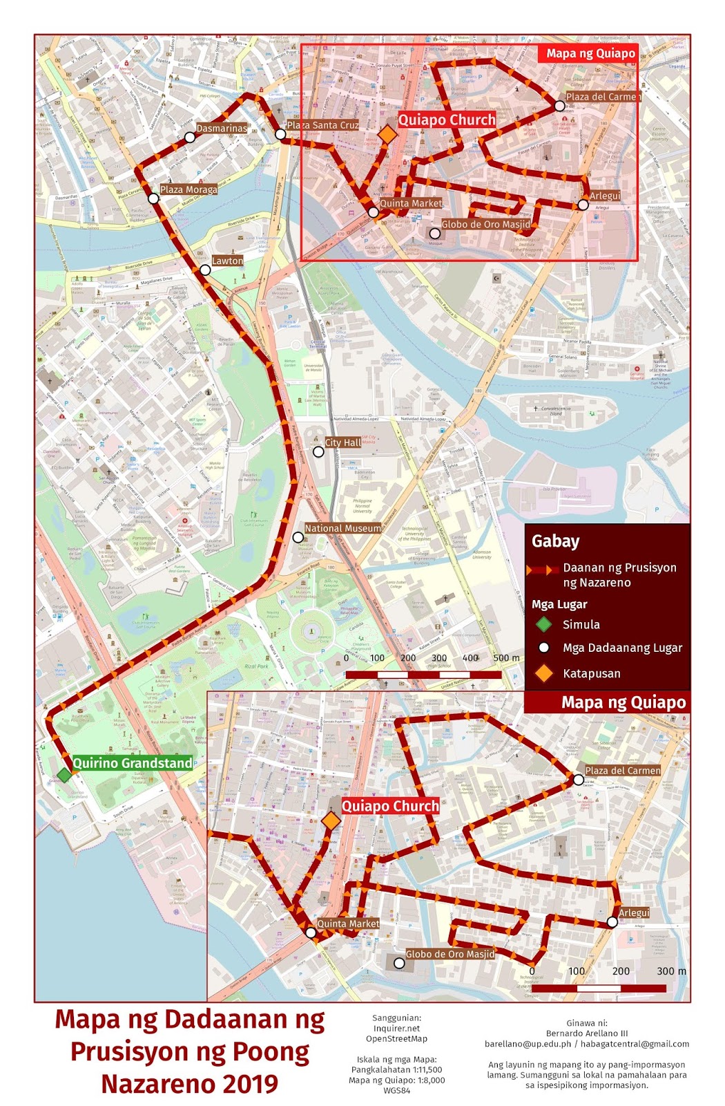 Map of the 2019 Traslacion de Nazareno Procession Route