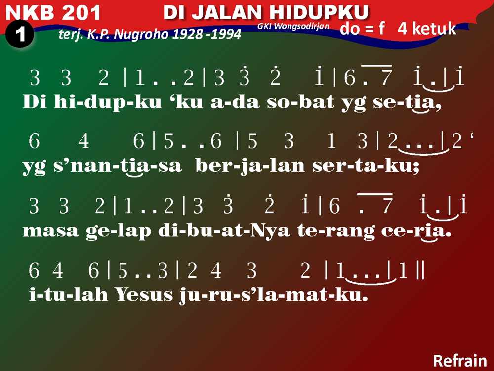 Lirik dan Not NKB 201 Di Jalan Hidupku