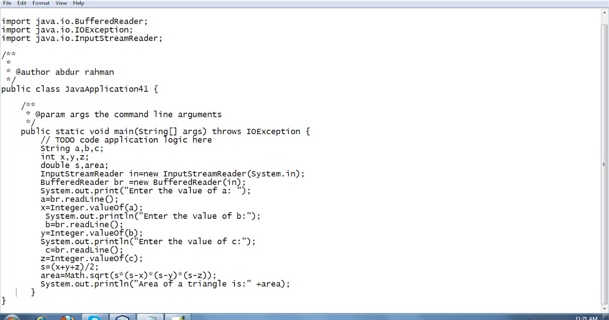 Calculate area of triangle using java