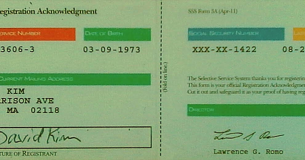 David Kim: REGISTRATION ACKNOWLEDGMENT CARD