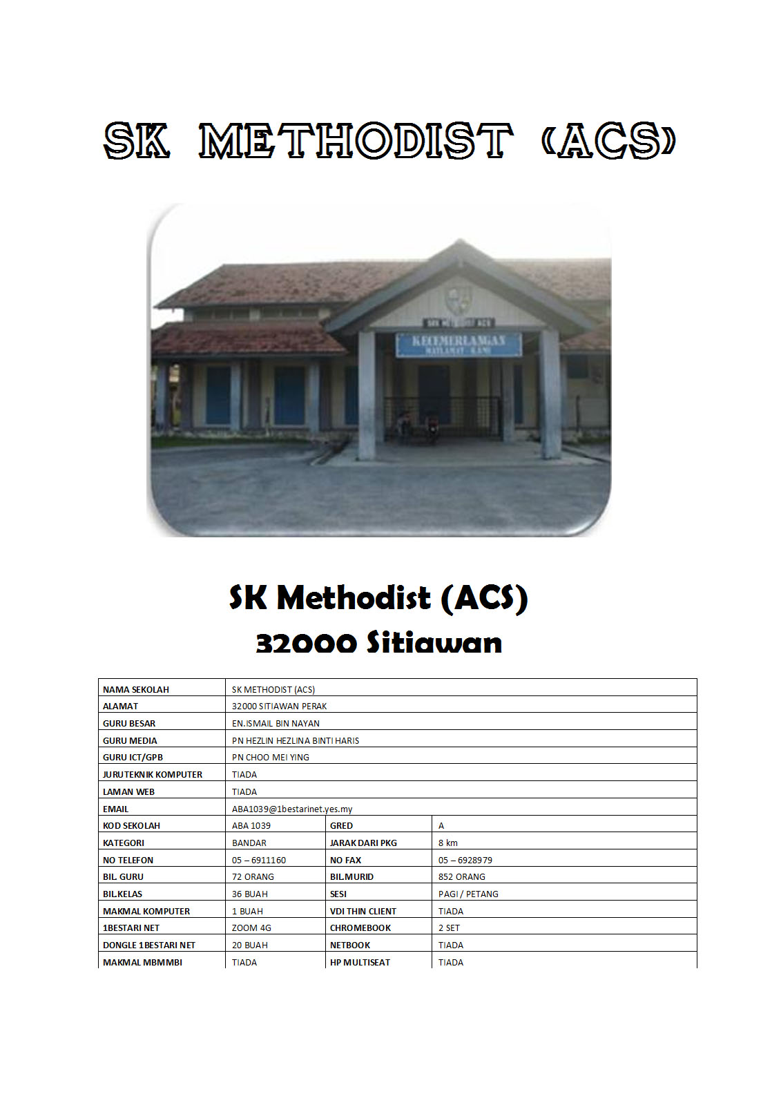 Laman Rasmi Pusat Kegiatan Guru Sitiawan: SK Methodist (ACS)