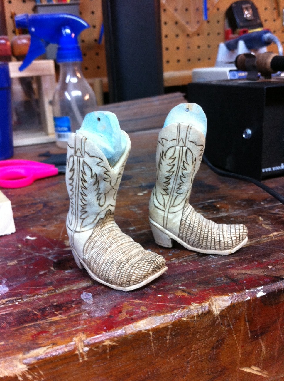 Mike Pounders Wood Carving: Cowboy Boots