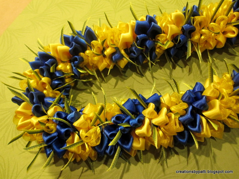 Creations by Patti: Graduation Lei in Blue and Gold