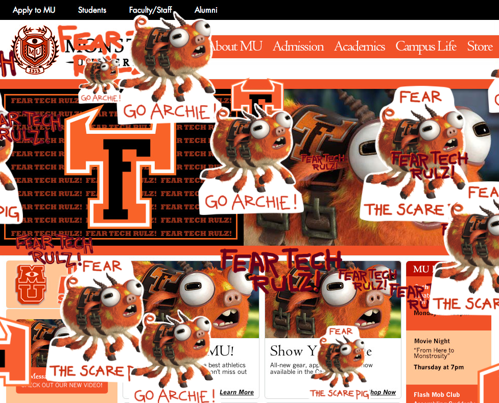 Fear Tech Takes Over Monsters University Website | Pixar Post