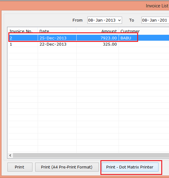 Print the Invoice in Computer Stationery using Dot Matrix Printer