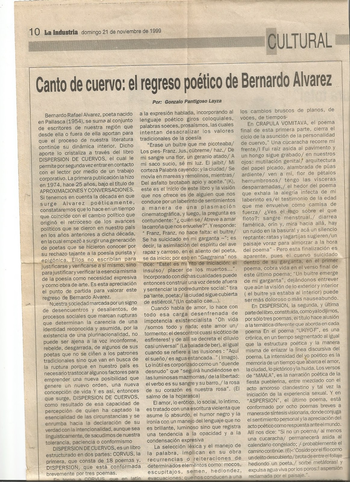 Bernardo Rafael Álvarez: CANTO DE CUERVO: EL REGRESO POÉTICO DE ...