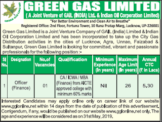 Green Gas Limited Recruitment 2019 - Apply Online for Officer (Finance)