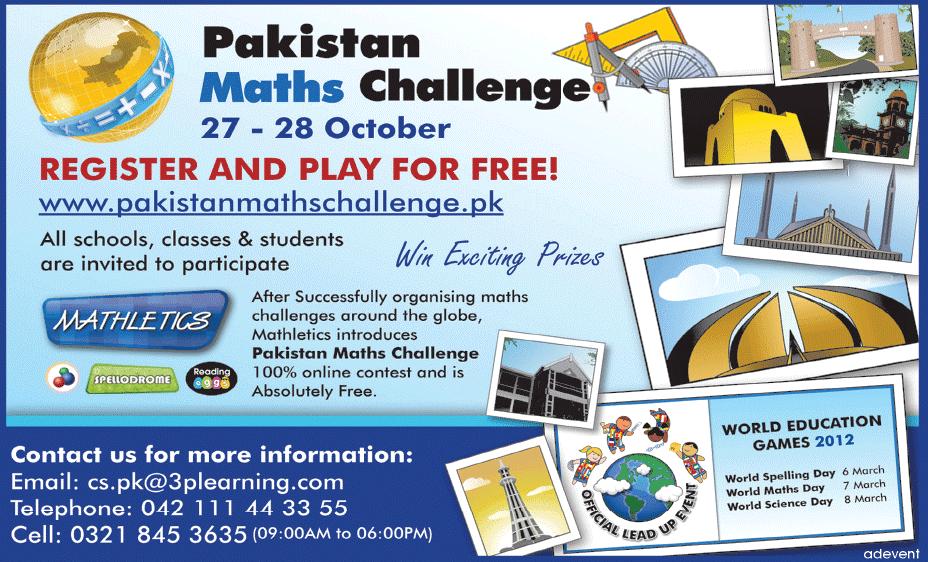 Pakistan Maths Challenge | 27-28 October ~ Ads Pakistan: Best ...