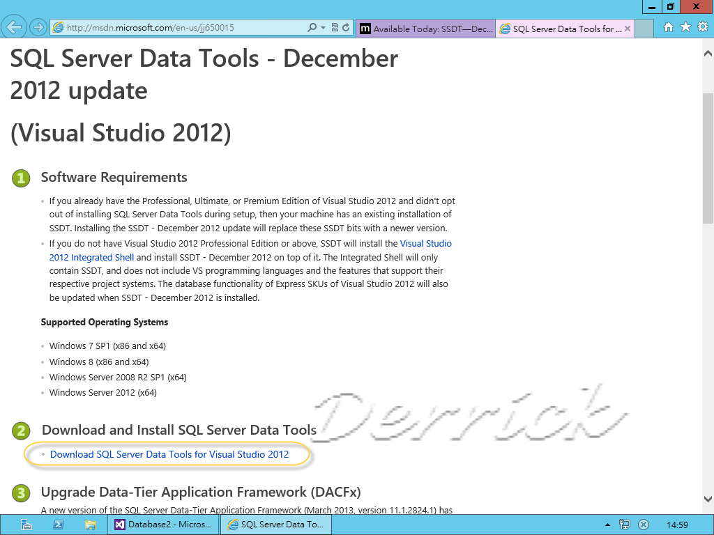 德瑞克：SQL Server 學習筆記: VS2012 開發 CLR 專案：SQL Server 2012 版本，下載與安裝 SSDT ...