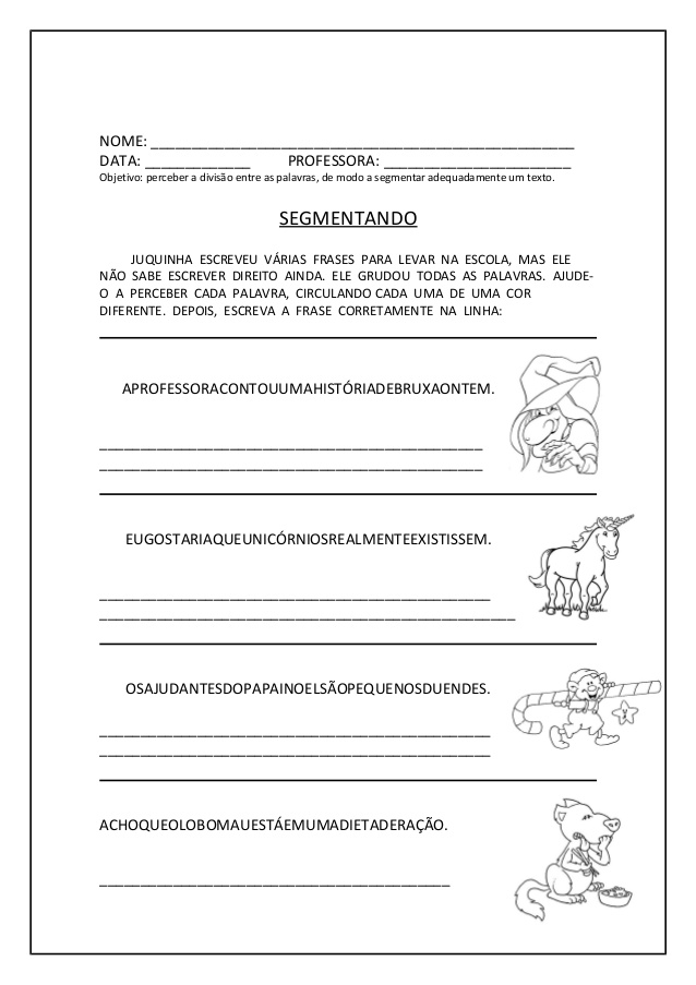 Atividades escolares: Atividades de segmentação de palavras