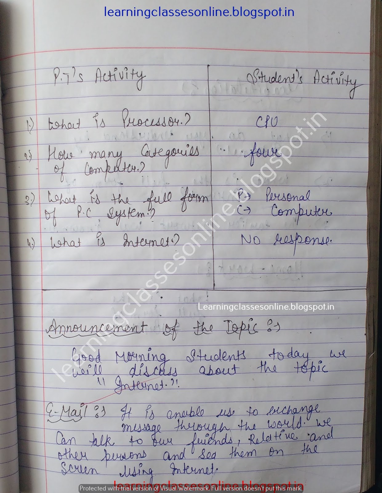 Lesson Plan For Computer Science on Computer Internet