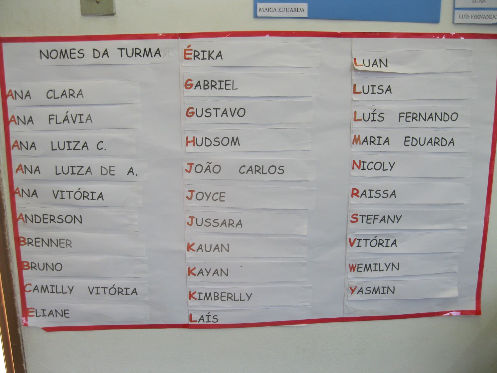 Educadora Jussara: Painel do Comportamento e Lista de nomes da Turma