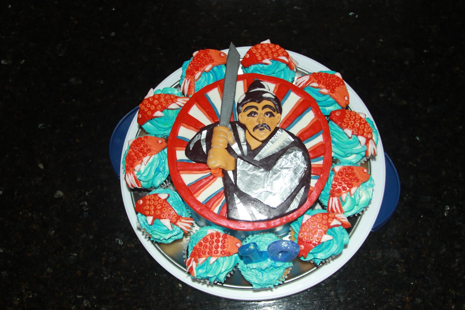 Katie's Cakes & Cupcakes: Jude's samurai birthday cake and koi cupcakes