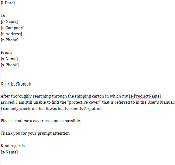 Missing Product Parts Request_3 letter Template | Any Professional Help
