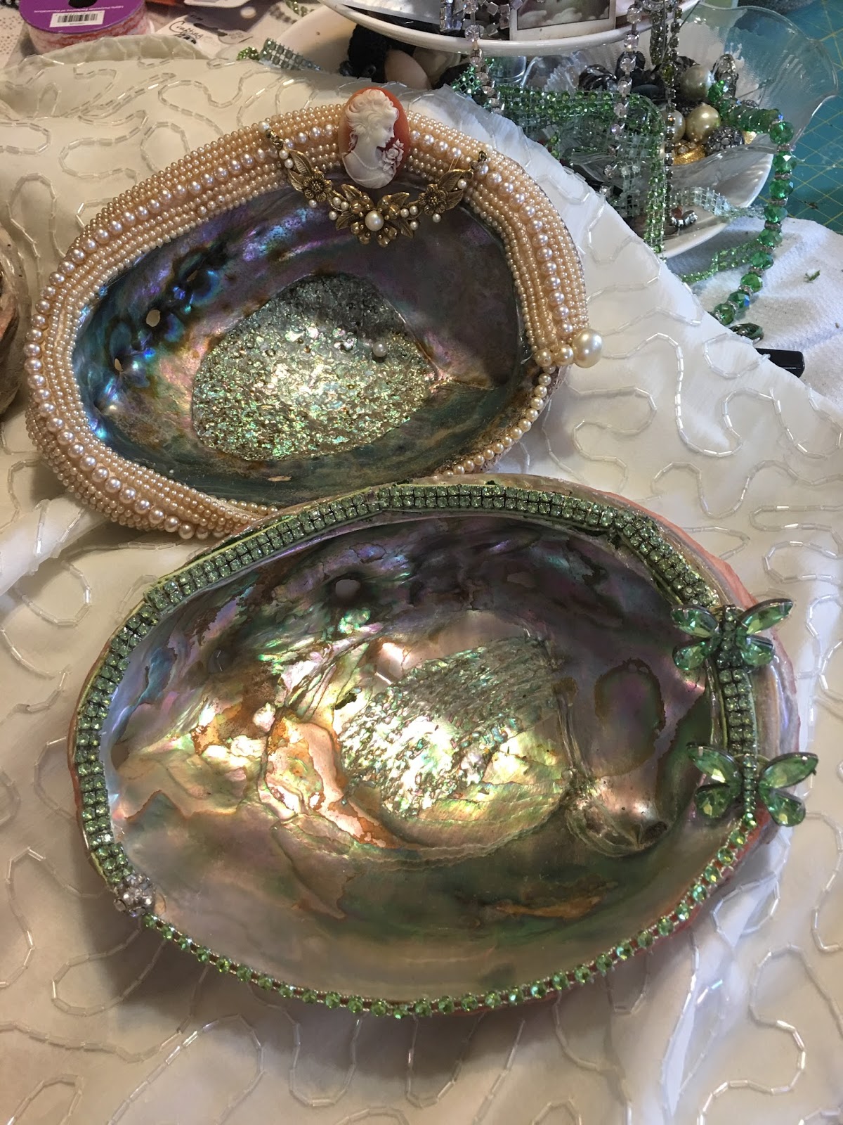 Curtains In My Tree: Embellished Abalone Shell