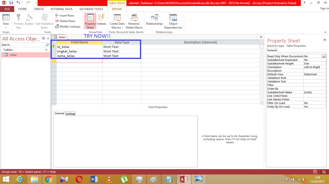 Cara Membuat Tabel DataBase di Ms.Access - Try Now