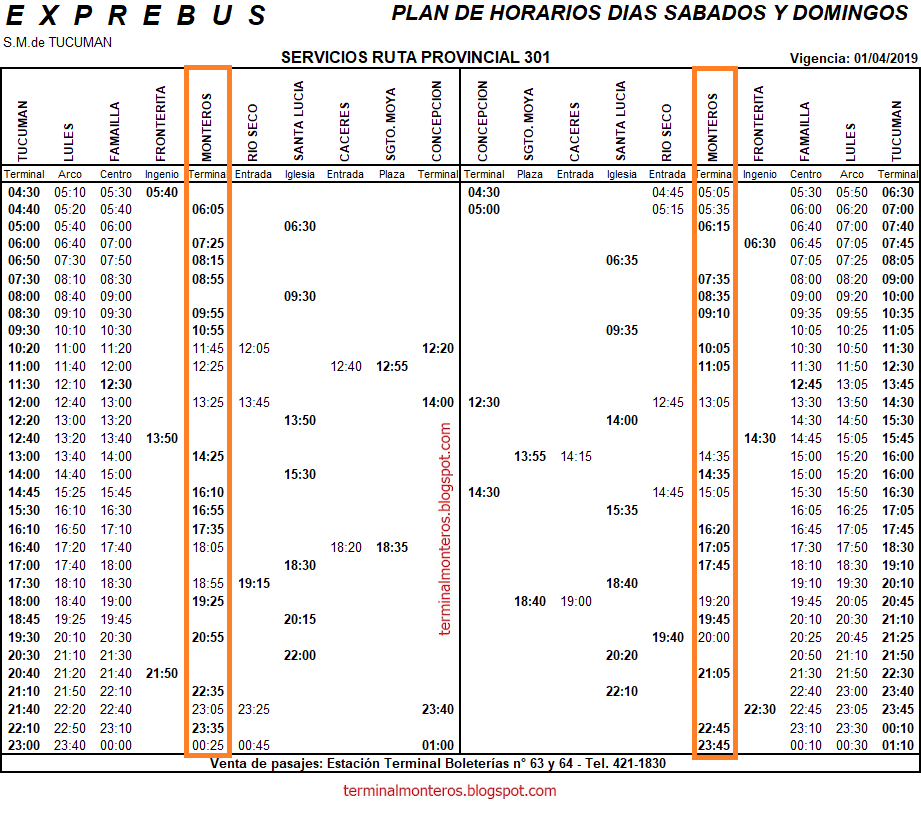 Nuevos Horarios De La Empresa Exprebus