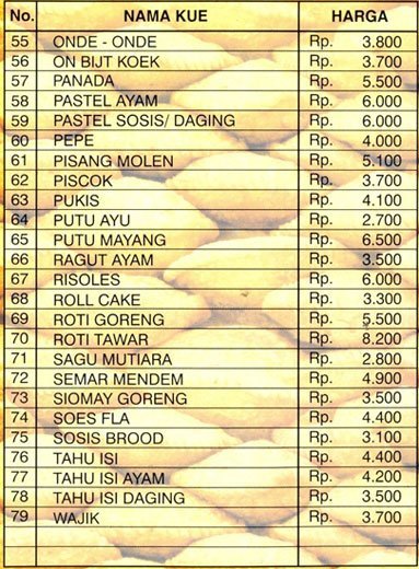 Harga Menu Pastel Ma' Cik Kelapa Gading