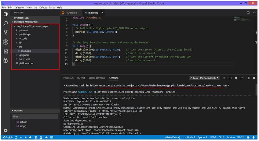 Blog Of Wei Hsiung Huang How To Develop Arduino Esp32 Firmware Using Vs Code And Platformio