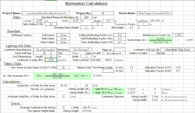 Lighting Calculations Excel Sheet - Free Download