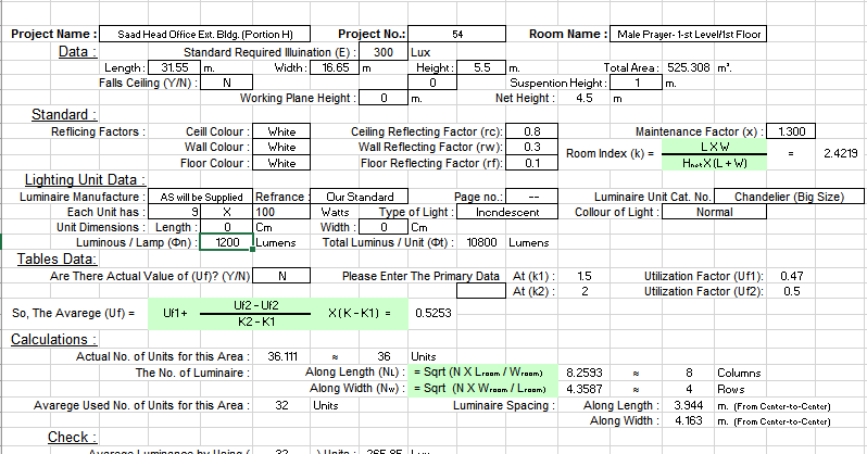 Lighting Calculations Excel Sheet - Free Download