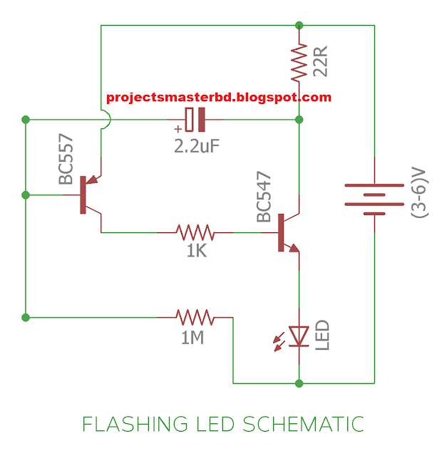 Simple Flashing Led Circuit Using Transistors Projectmaster