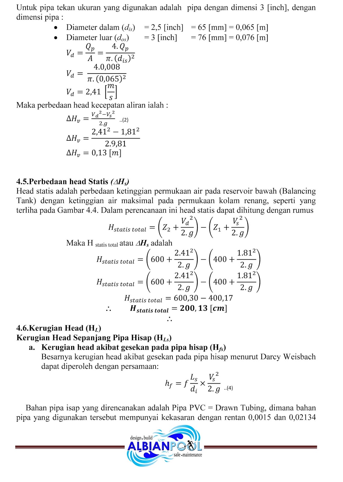 ALBIAN POOL: PERENCANAAN DAYA POMPA UNTUK KOLAM RENANG