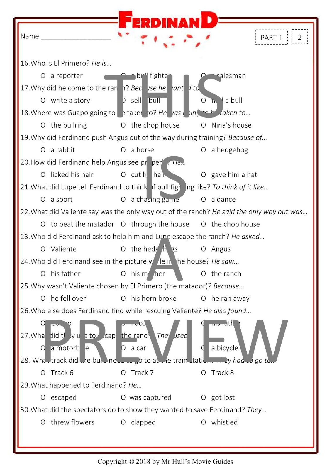 Ferdinand Movie Guide + Activities - Answer Key Included ~ Movie Guides ...