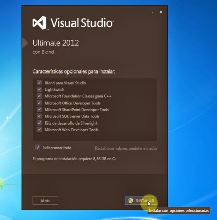 Descargar a instalar visual studio 2012