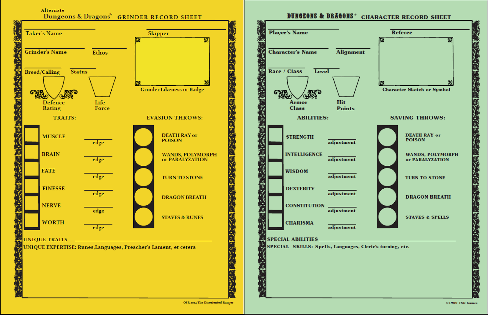 The Disoriented Ranger: Classic D&D Character Record Sheet from another ...