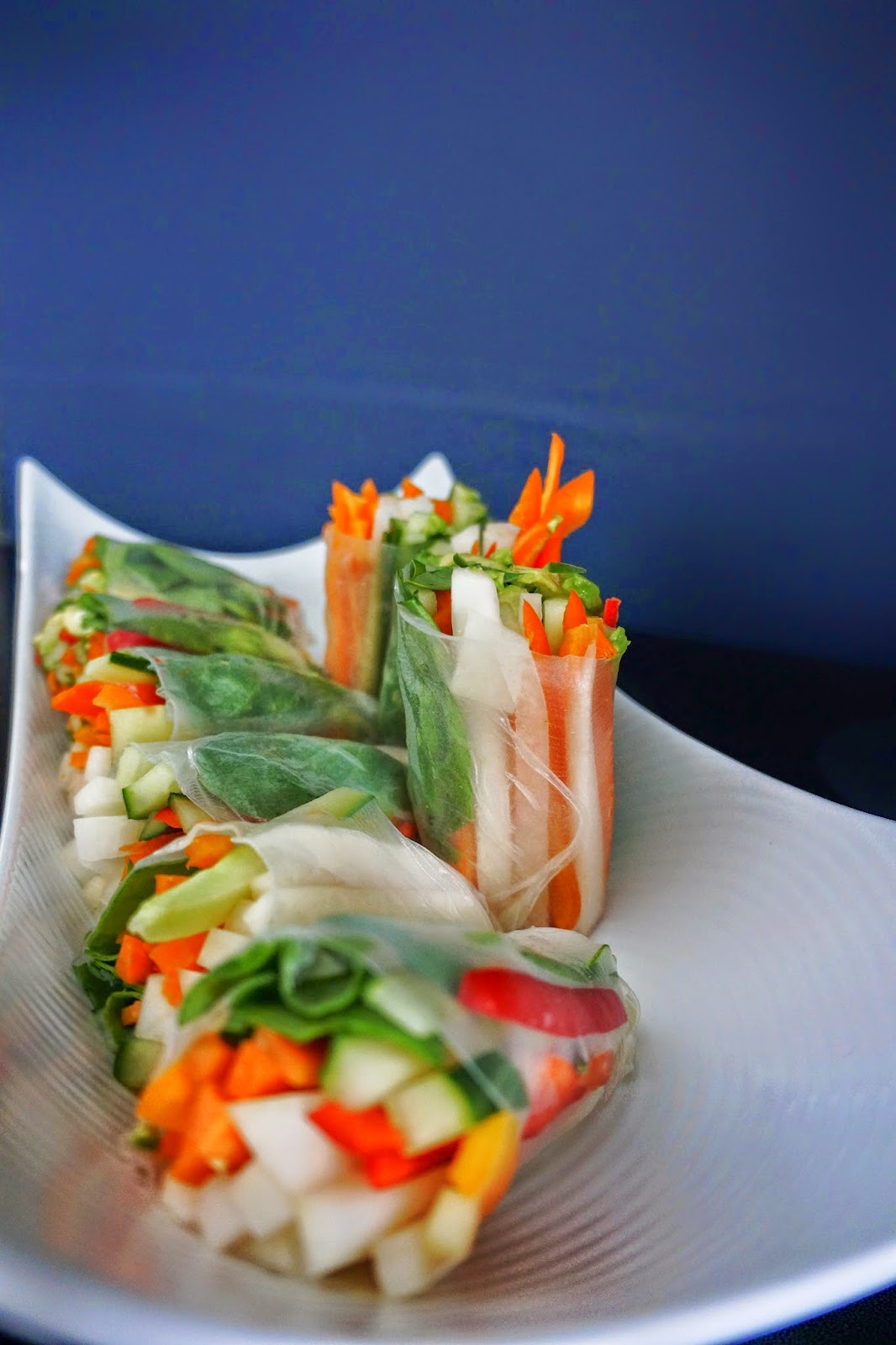 Raw vegan spring rolls with peanut butter dip