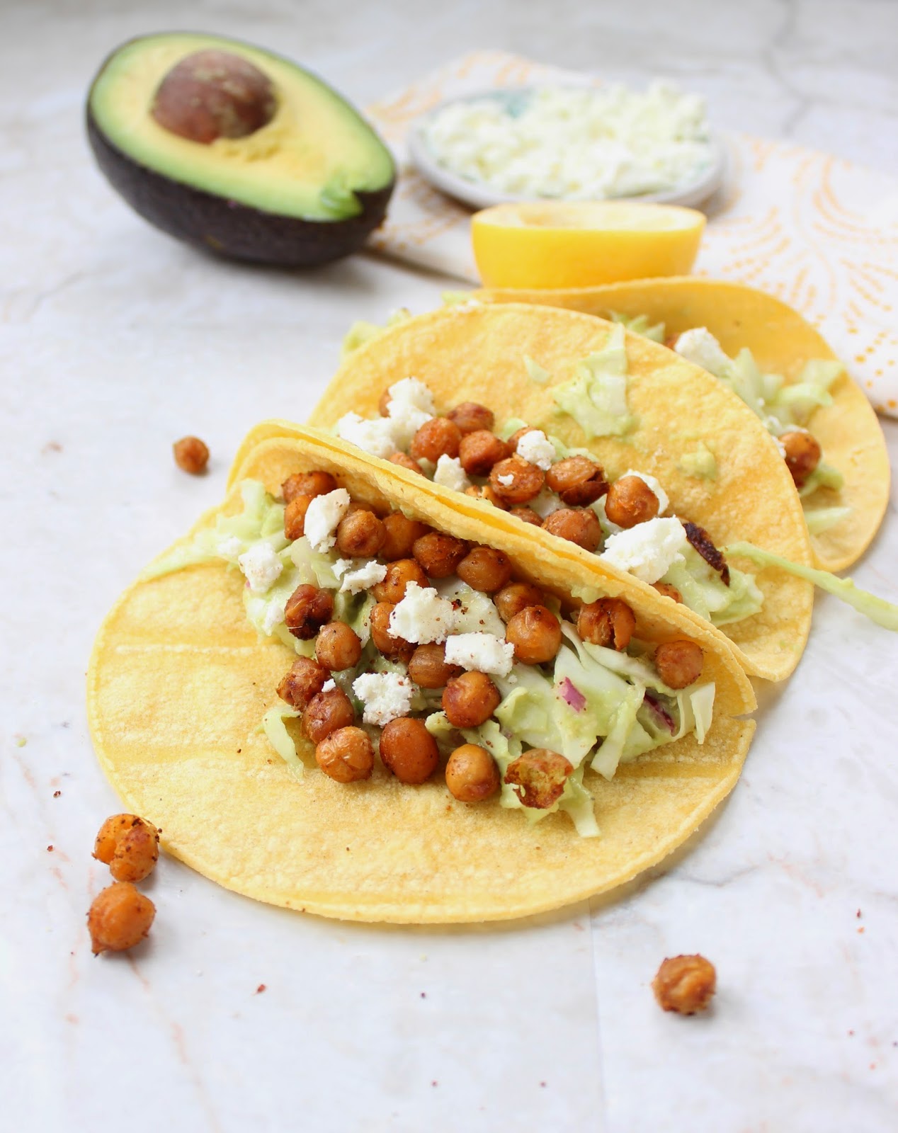 Stew or a Story: Tacos with Crispy Chickpeas, Avocado Slaw & Feta
