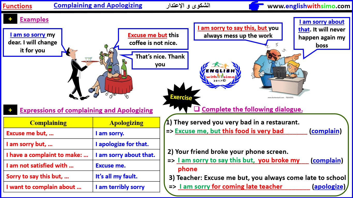 Complaining and Apologizing الشكوى و الإعتذار: الثانية باكالوريا ...