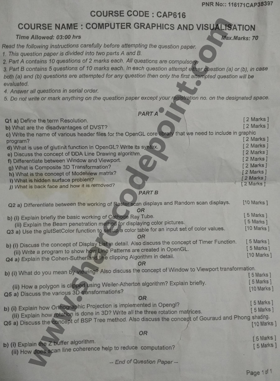 CAP616 : Computer Graphics And Visualization End Term Exam Question ...