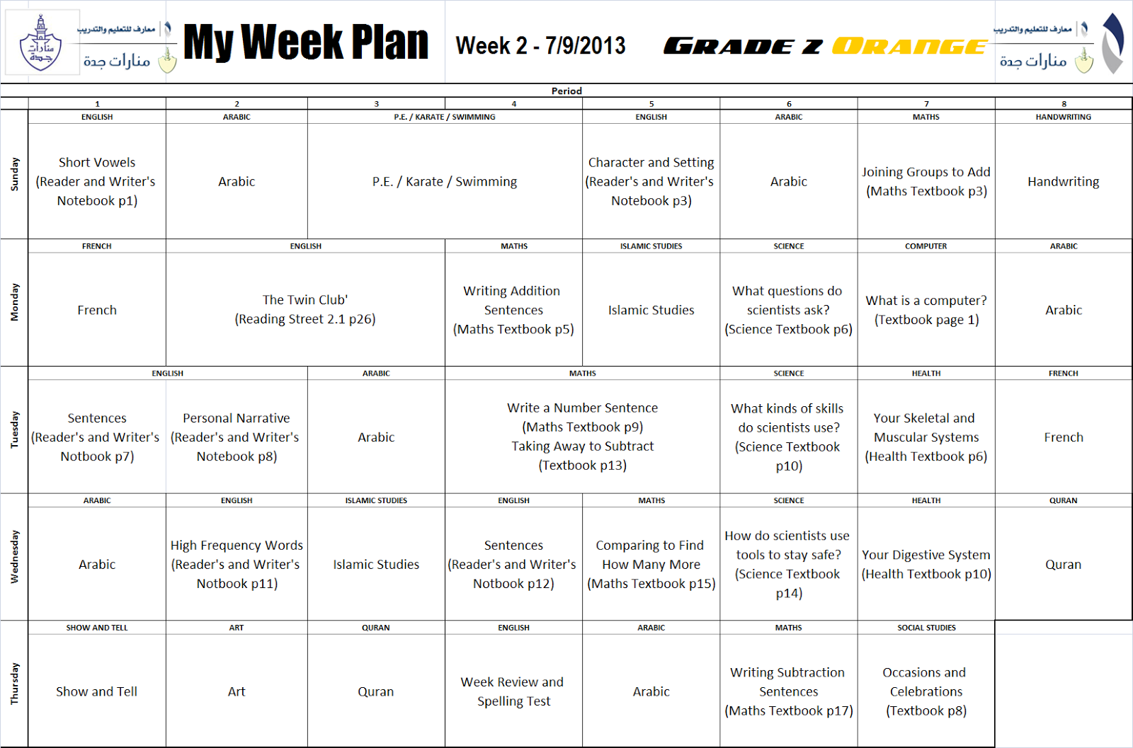 2 Orange Manarat Jeddah: Week 2 Week Plan