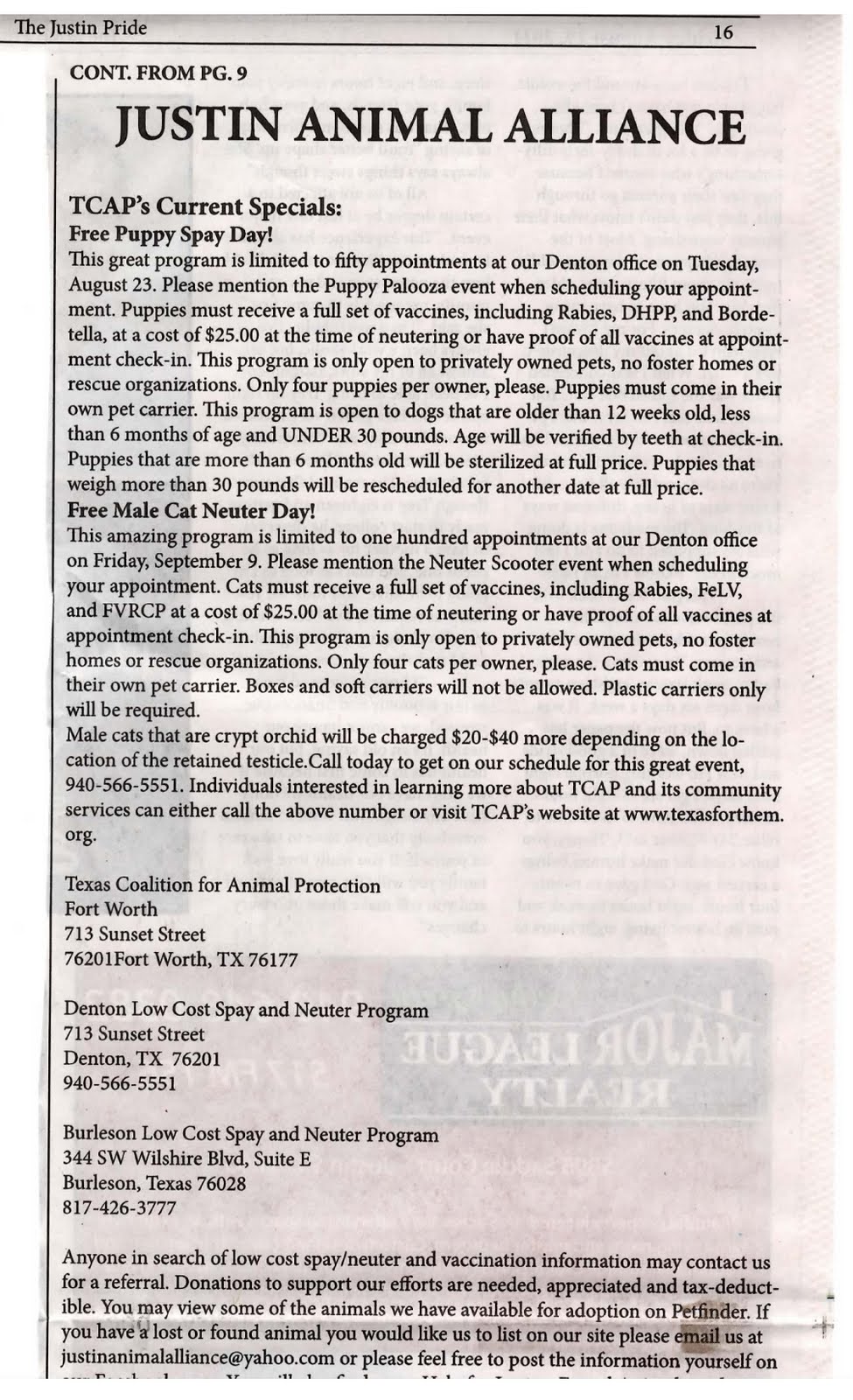 The Justin Animal Alliance: JAA in the News